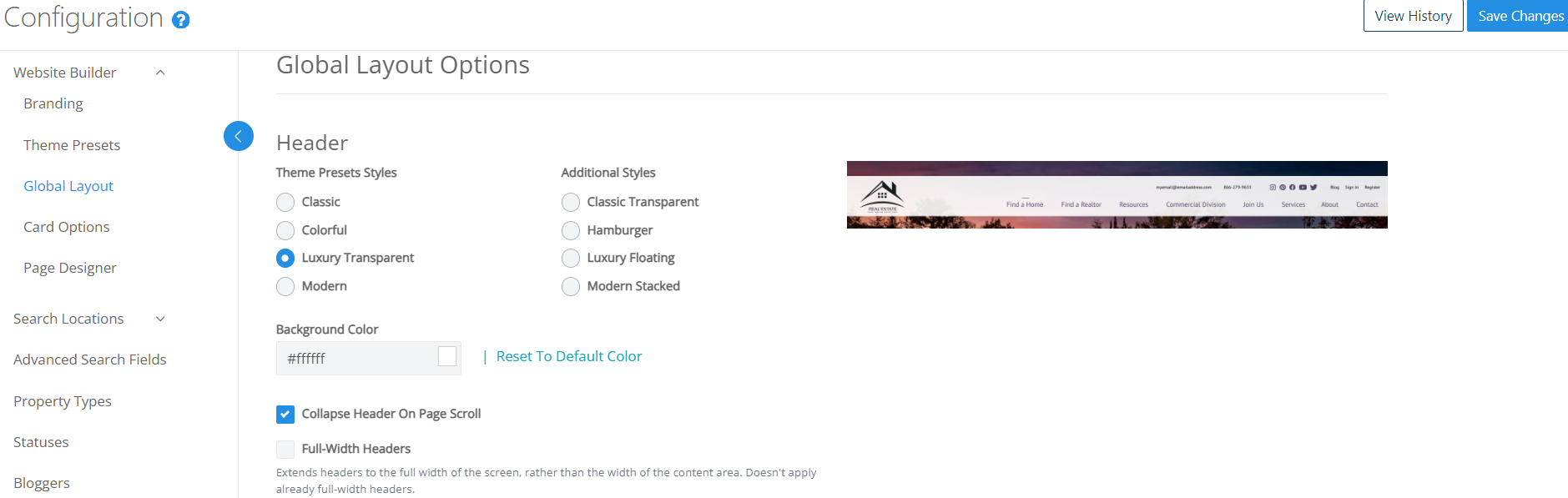 Configure site branding and styling using Website Builder (Propertybase GO)