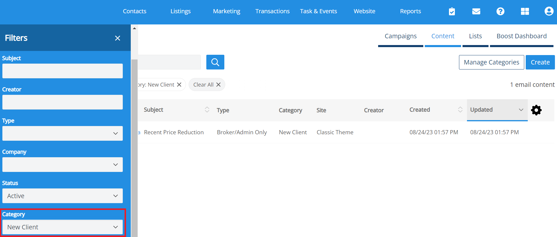 Create content categories (Propertybase GO)