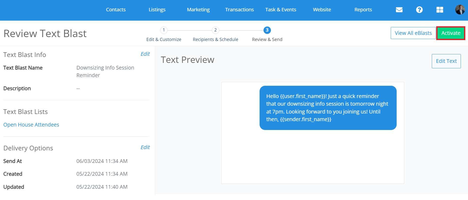 Create a text blast (Propertybase GO)