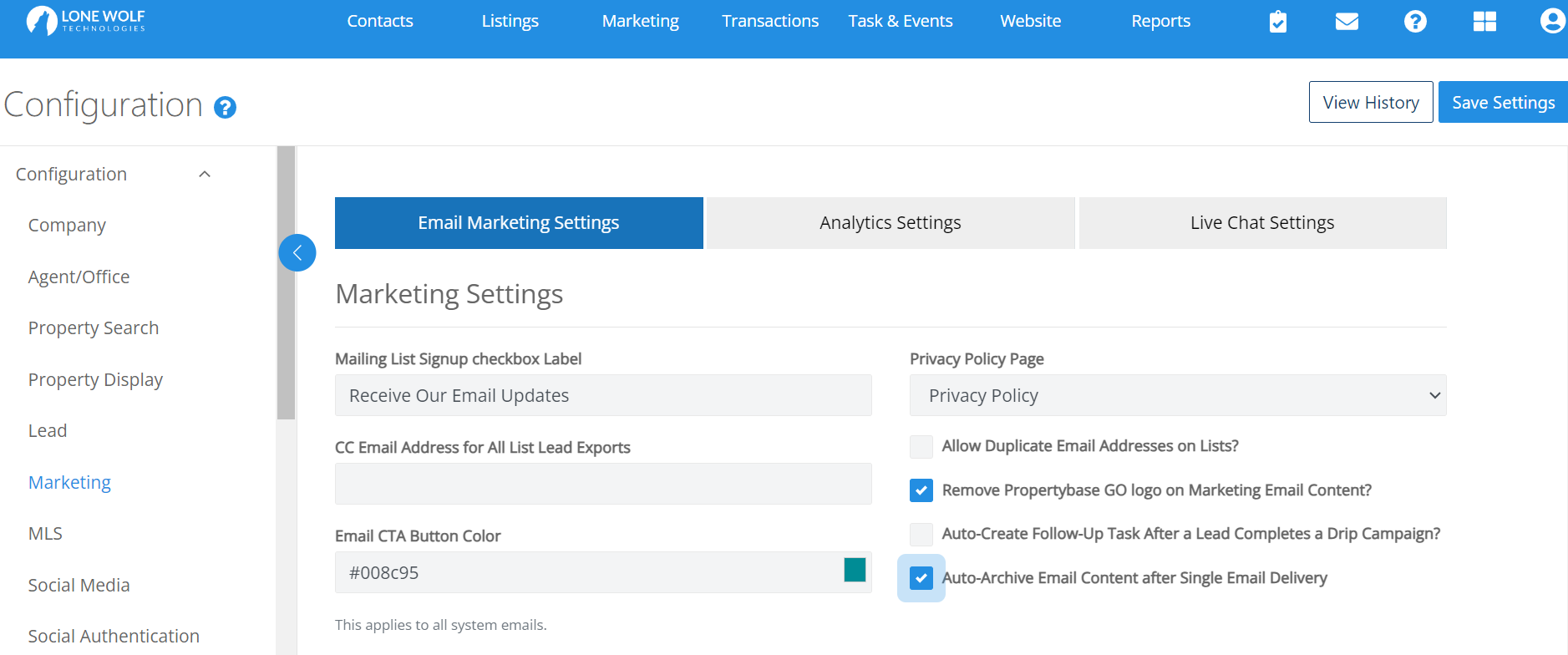 Configure marketing settings (Propertybase GO)