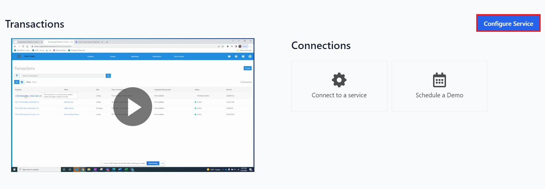 Connect a transaction service (Propertybase GO)