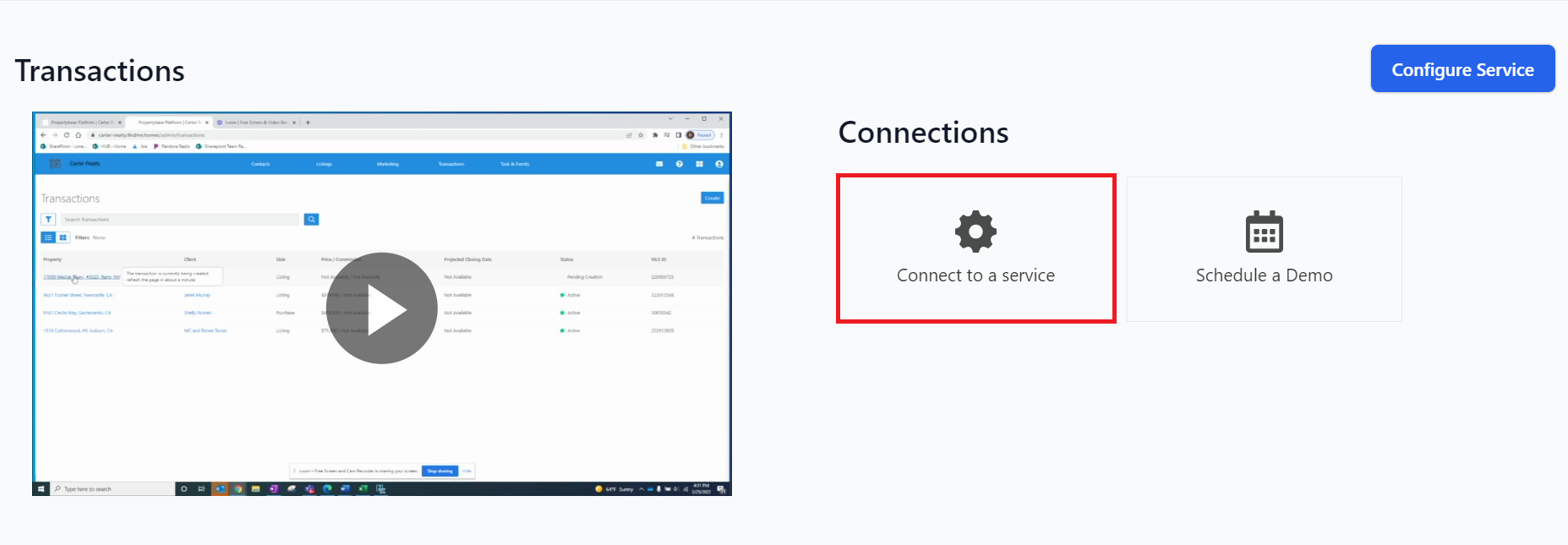 Connect a transaction service (Propertybase GO)