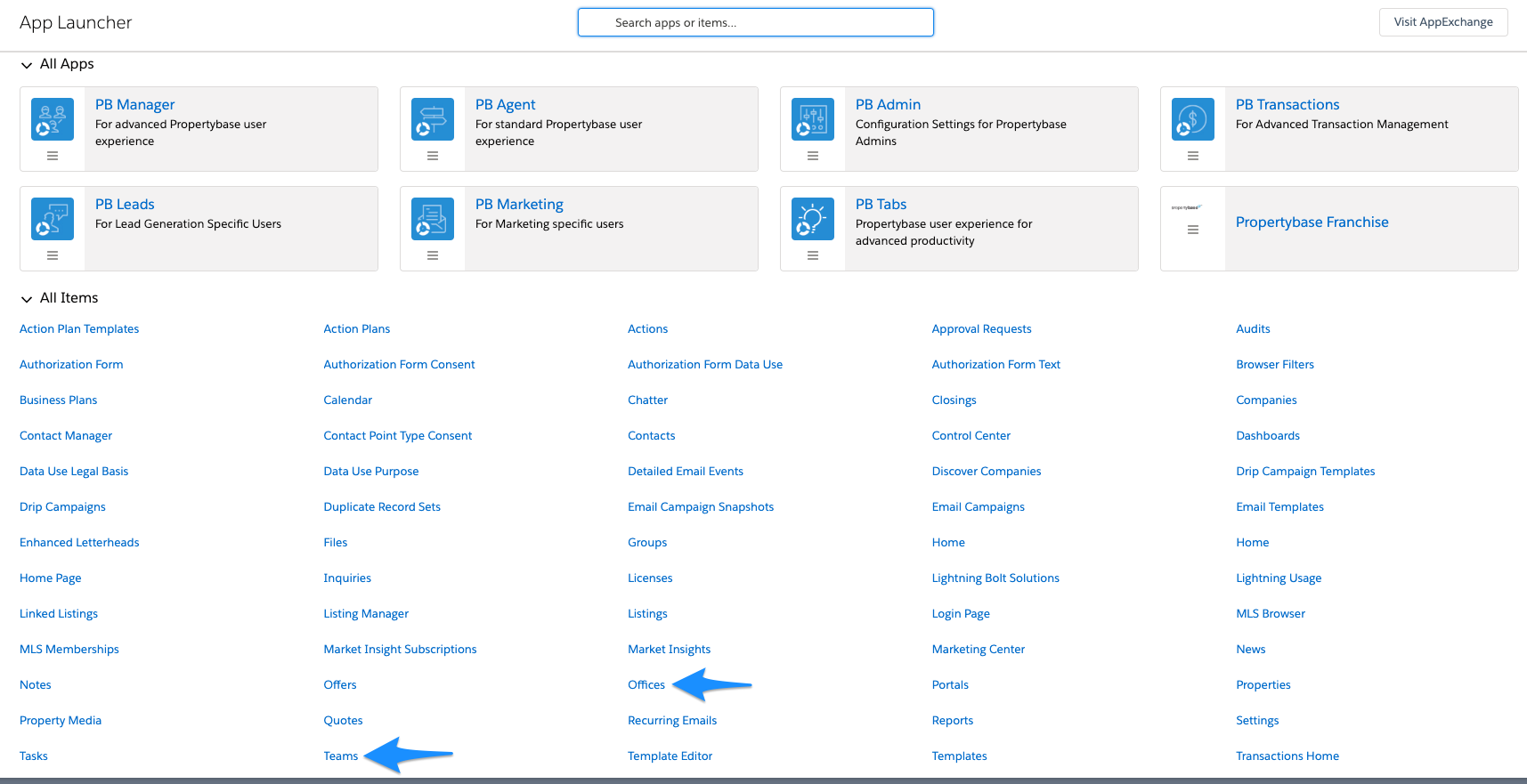 Use teams and offices (Propertybase Salesforce Edition)