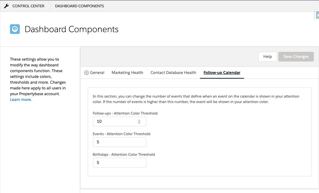 Dashboard components (Propertybase Salesforce Edition)