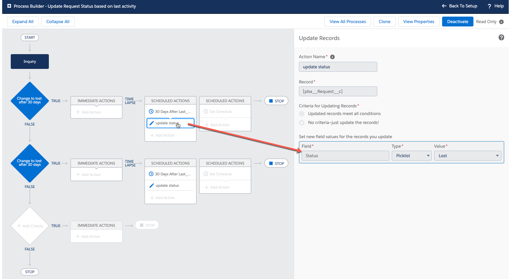 Process builder: send alerts or change record status if there has been no activity in a while ...