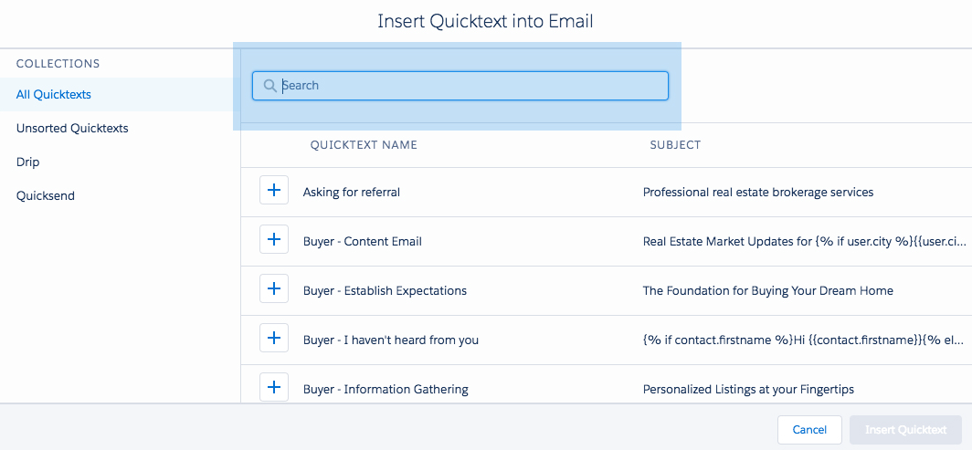 Email Quicktext Collections Propertybase Salesforce Edition