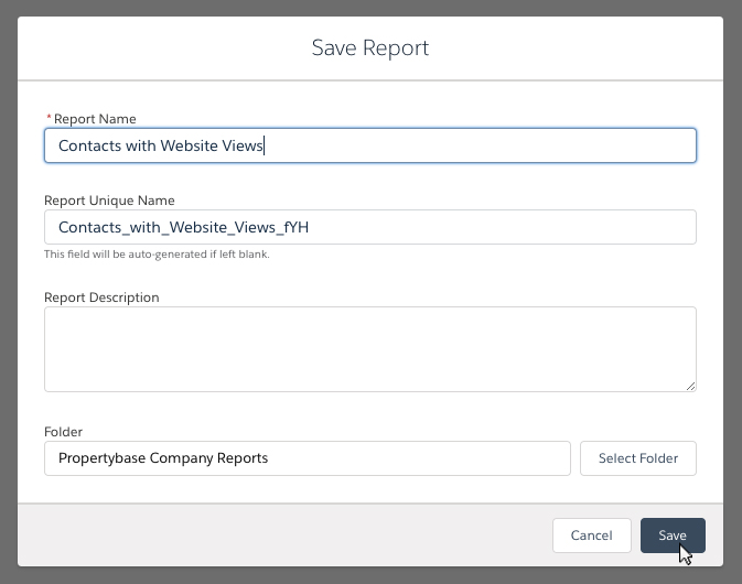 Build website activity reports (Propertybase Salesforce Edition)