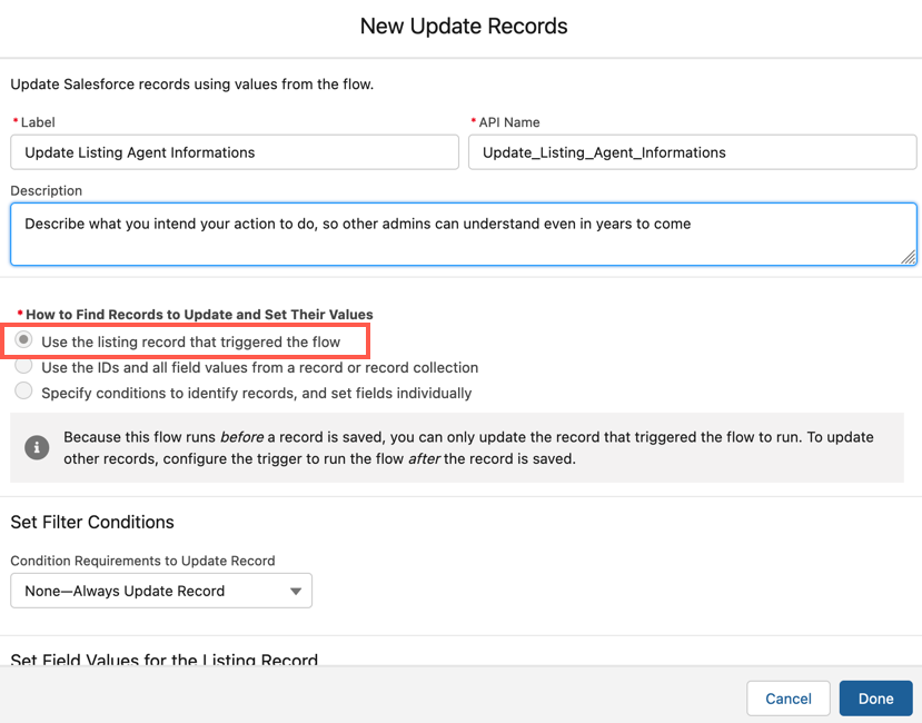 Example Flow Set Listing Agent Fields Based On Listing Owner Basic Propertybase Salesforce
