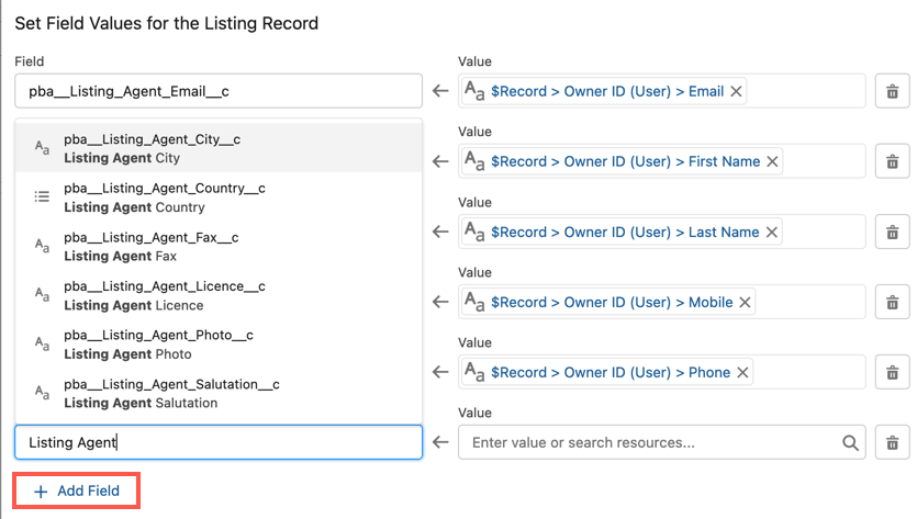 Example flow: set listing agent fields based on listing owner (basic ...