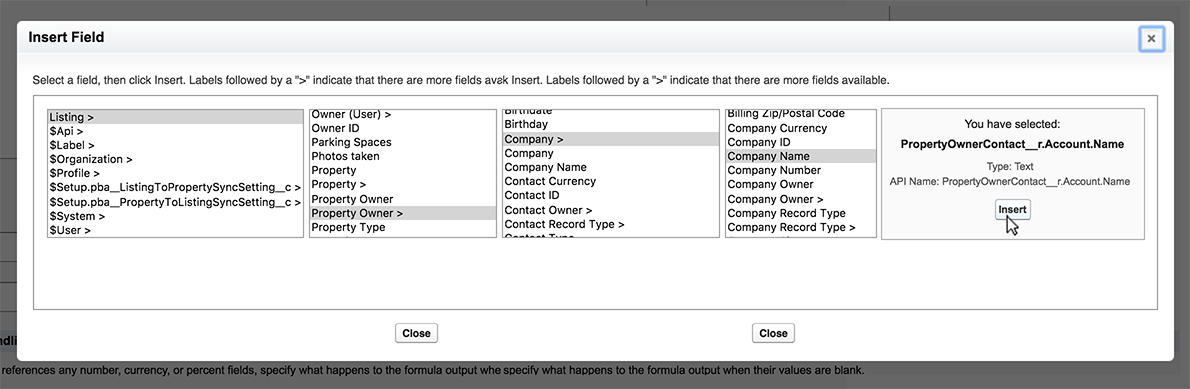 Display data between objects (Propertybase Salesforce Edition)