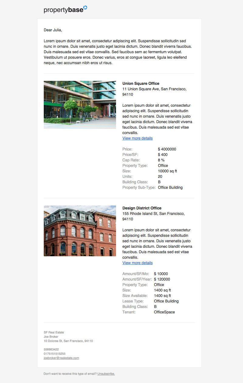 Propertybase example templates (Propertybase Salesforce Edition)