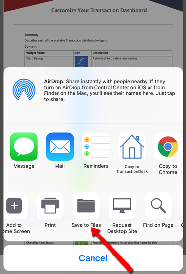 Download a finalized document in the mobile application ...