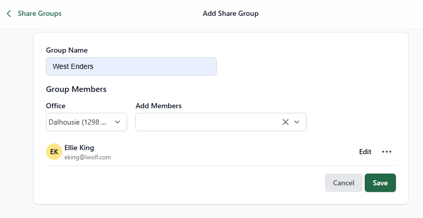 Create a share group (Transact)