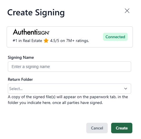 Create a signing for your transaction paperwork (Authentisign for Transact)