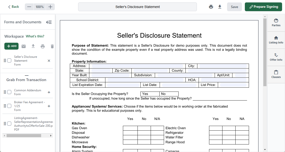 Fill in a form (Transact)