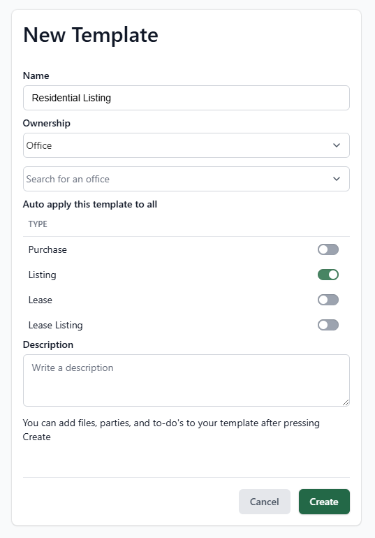 Create an office template (Transact)