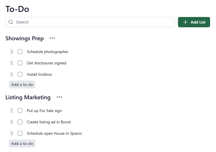 Create a list of to-dos for your transaction (Transact)