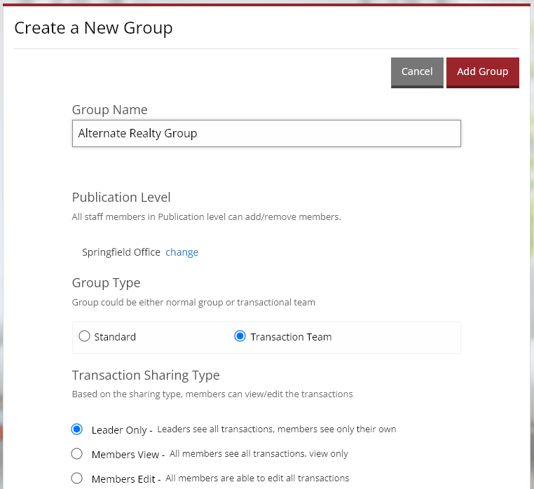 Create a transaction team (Workspace)