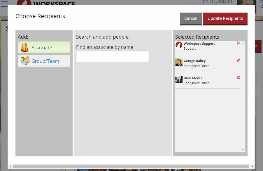 Announce or share a post (Workspace)