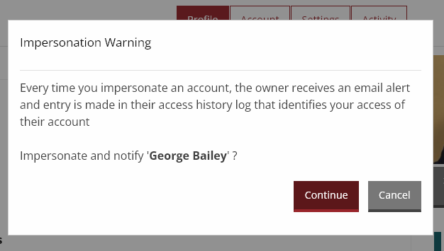 Impersonate an associate (Workspace)