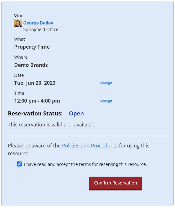 Reserve a resource using the Reservations calendar (Workspace)