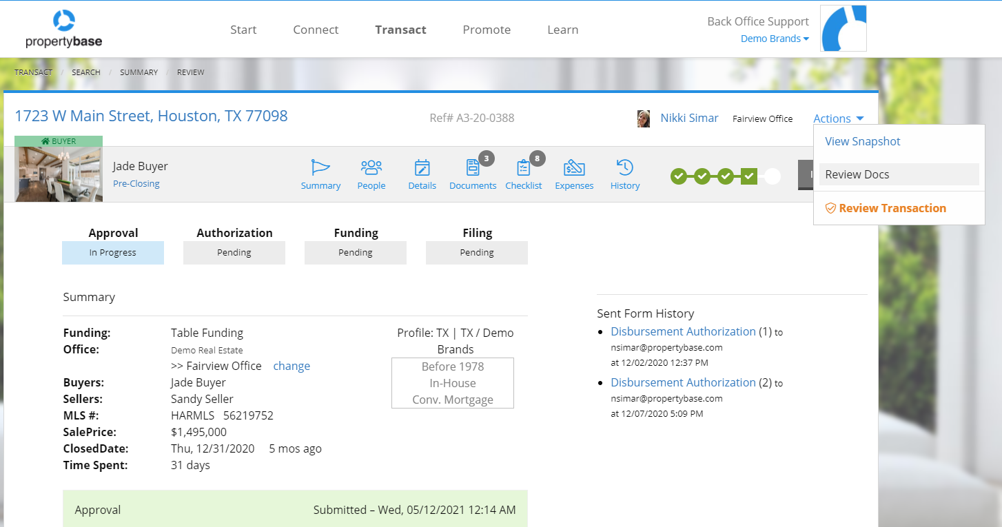 Review a transaction (Workspace)