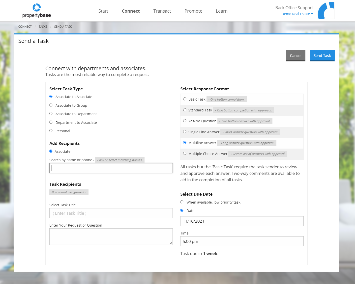 Send a task (Workspace)