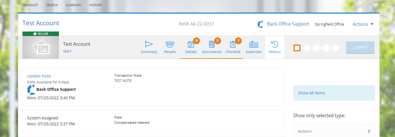 Add a note to a transaction (Workspace)