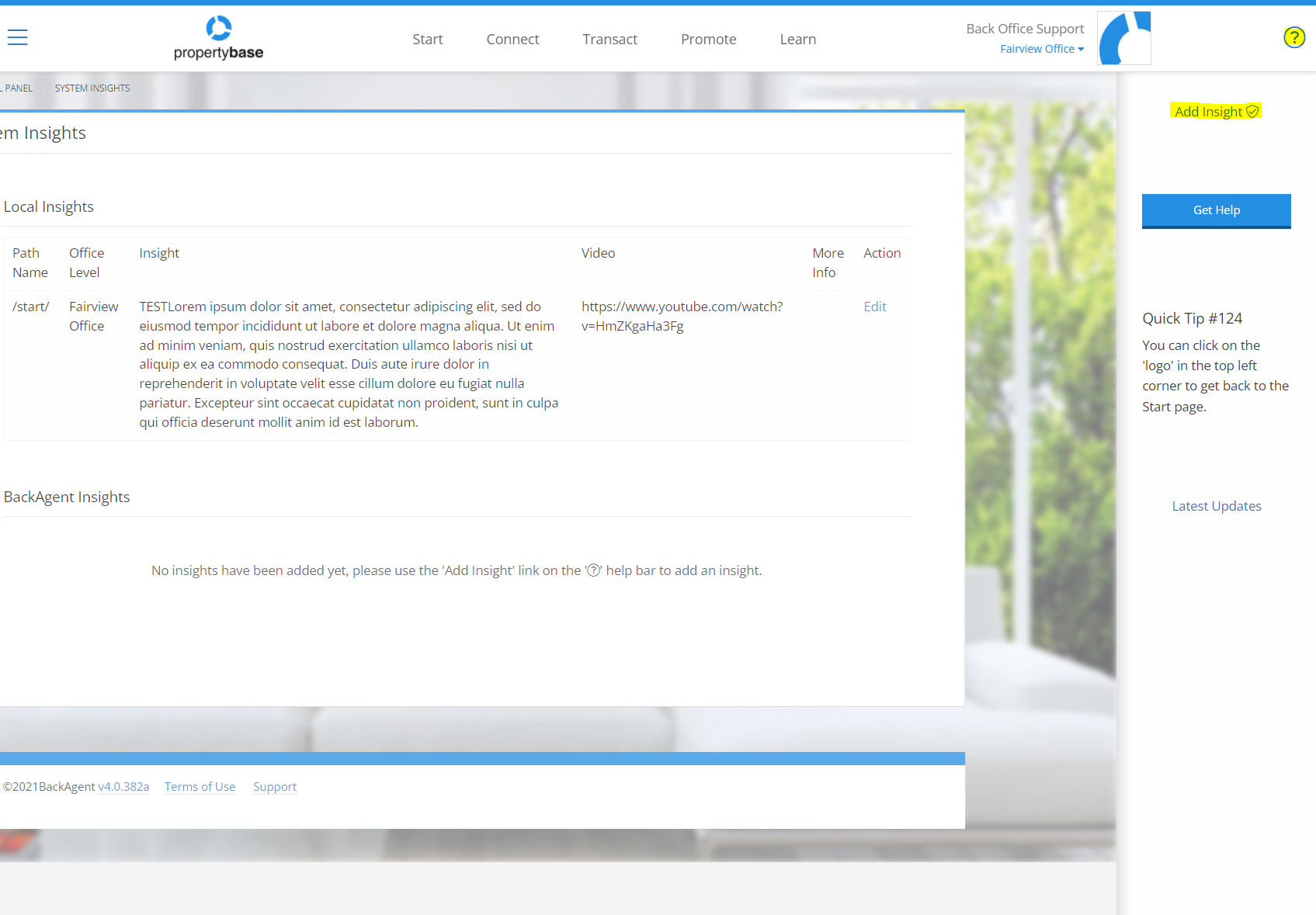 System insights: Add a training video (Workspace)