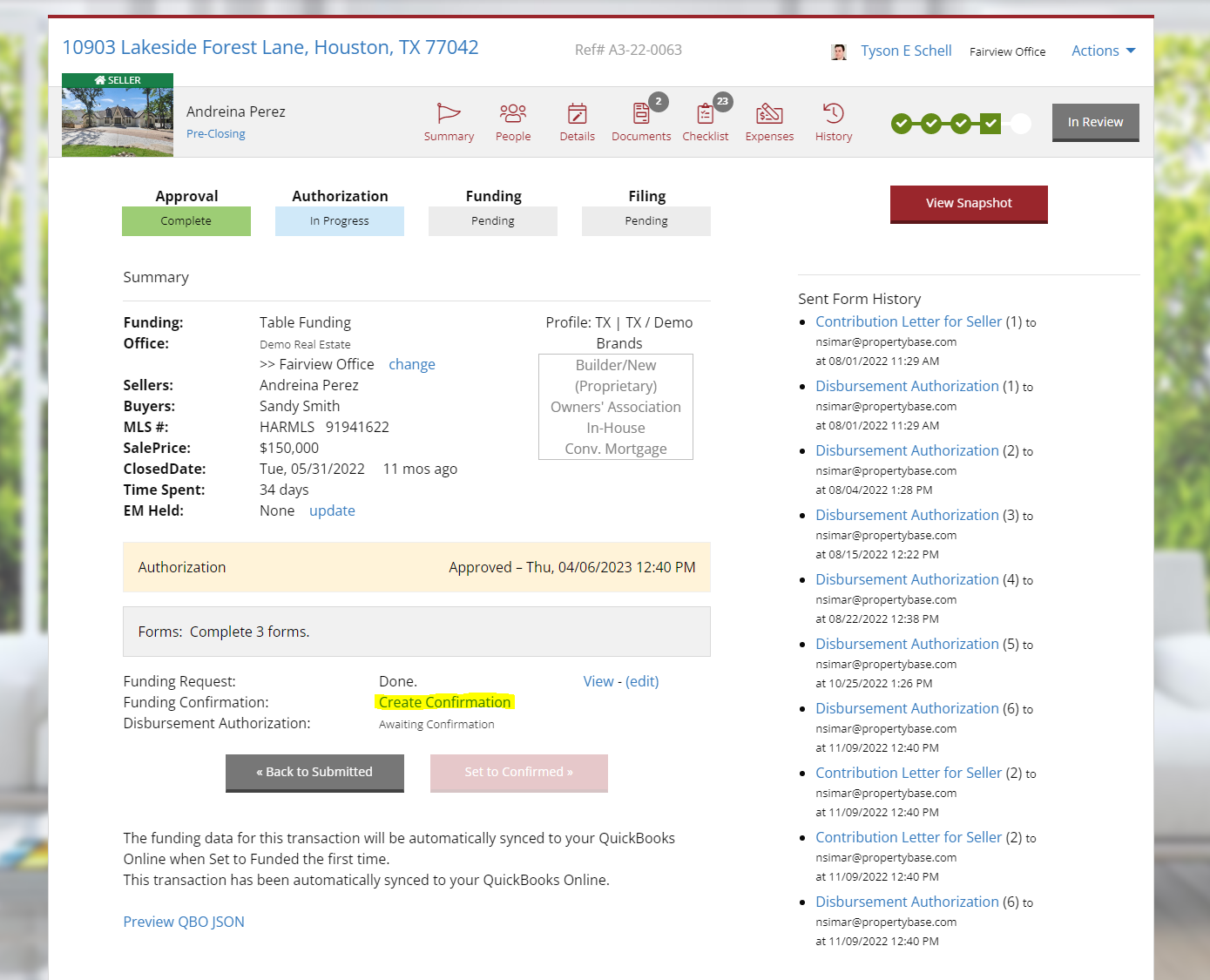 Review a transaction (Workspace)