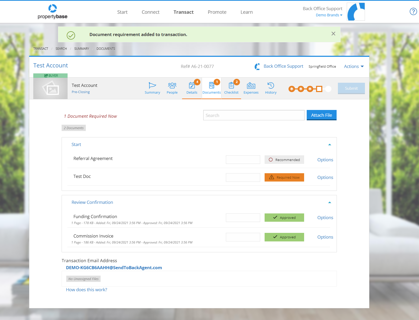 Add document requirements to an individual transaction (Workspace)