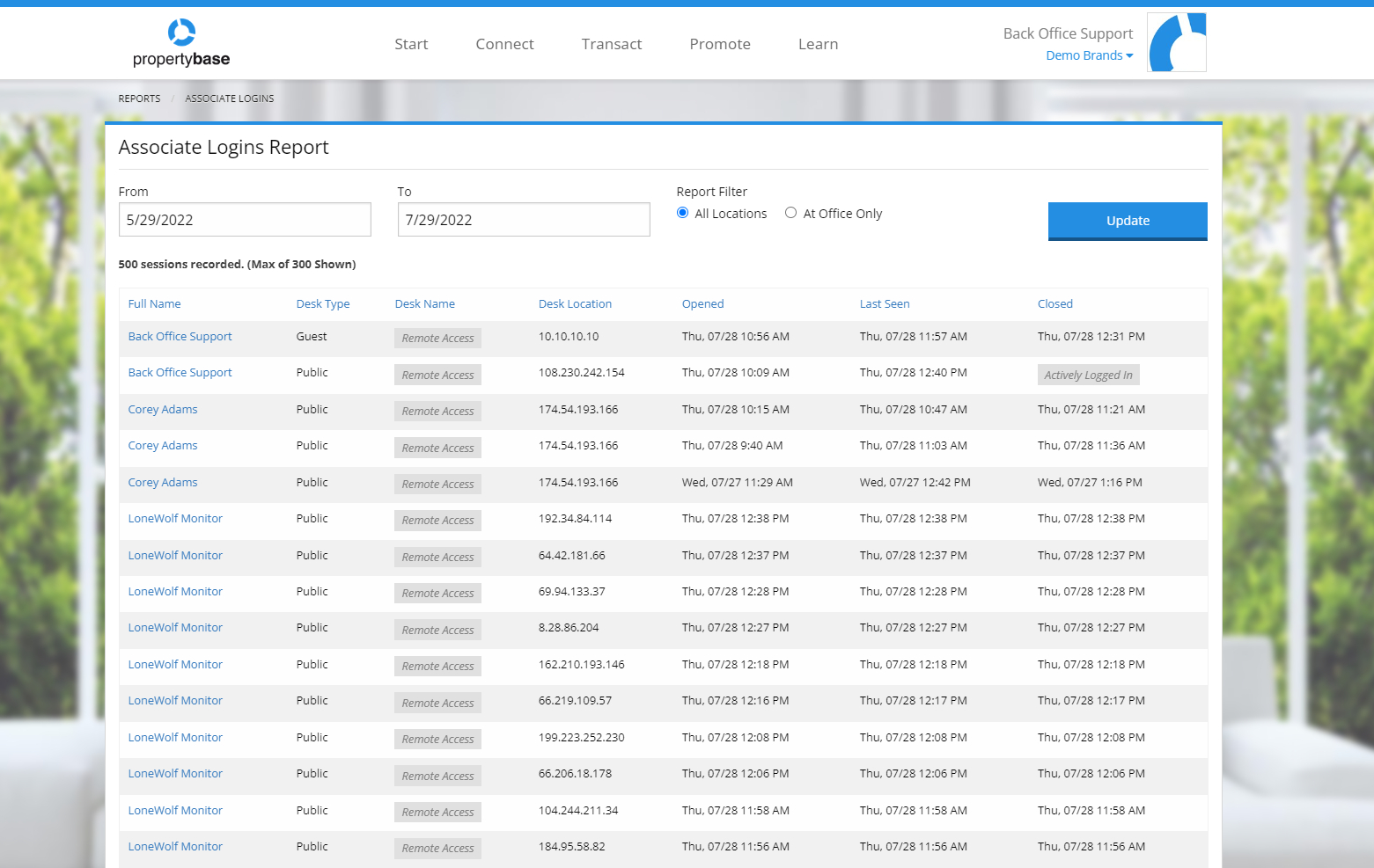Associate Logins report (Workspace)