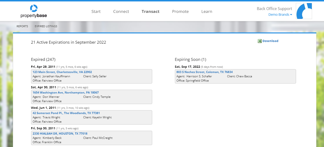 Expired Listings report (Workspace)