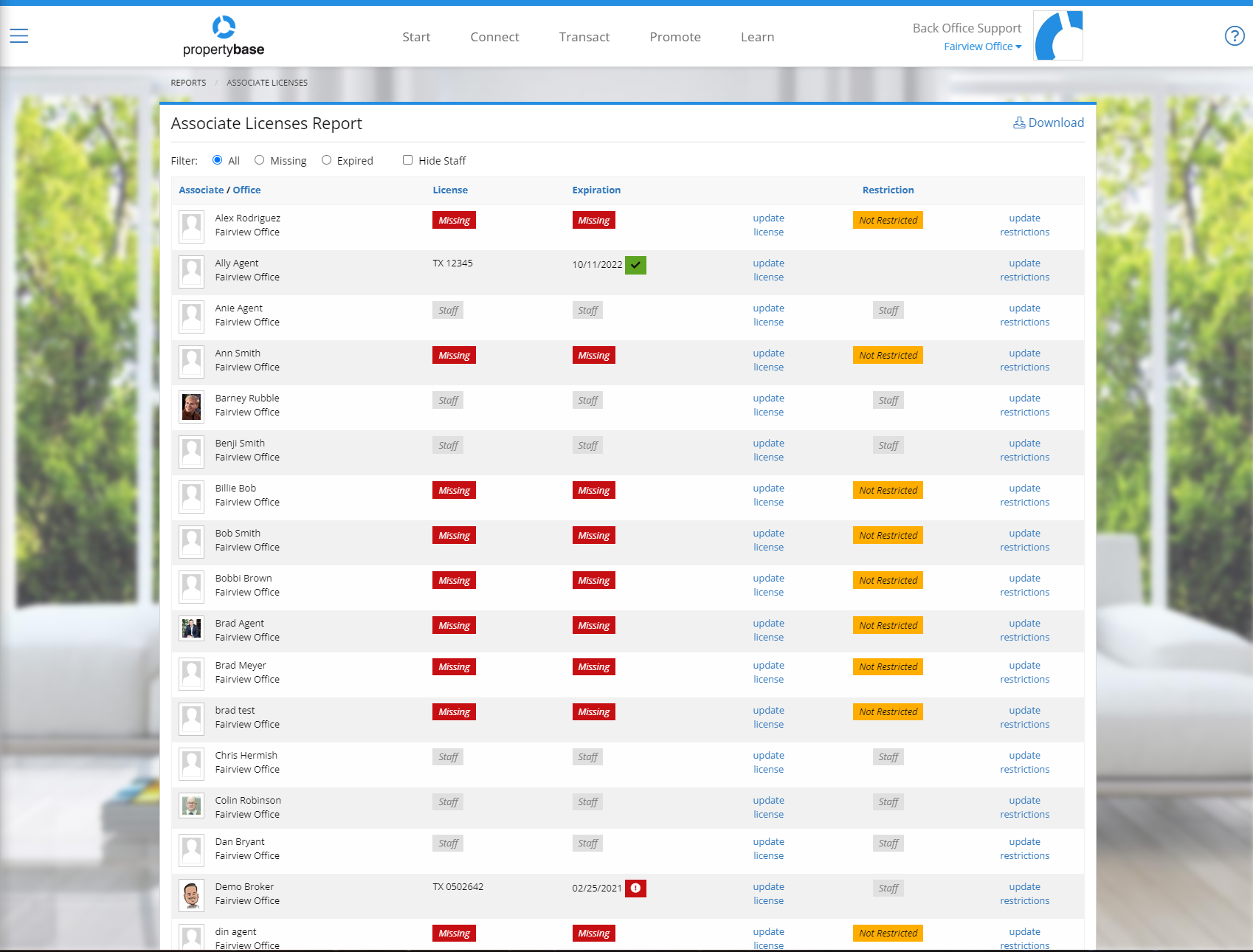 Associate License report (Workspace)