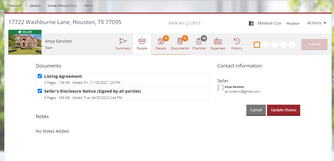 Use roundtable sharing with contacts on a transaction (Workspace)