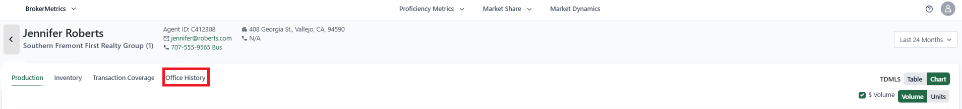 Find an agent's office history (BrokerMetrics)