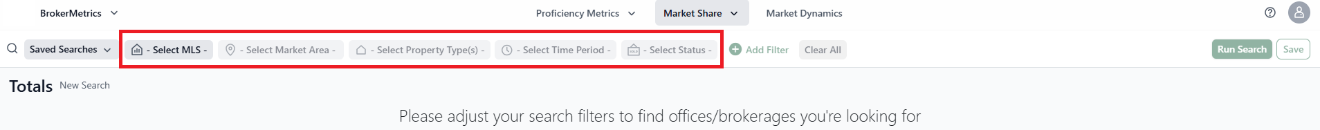 Create, run, and save a search (BrokerMetrics)