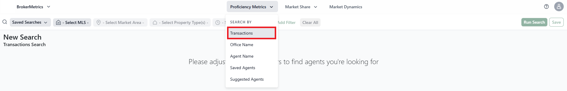 Create, run, and save a search (BrokerMetrics)