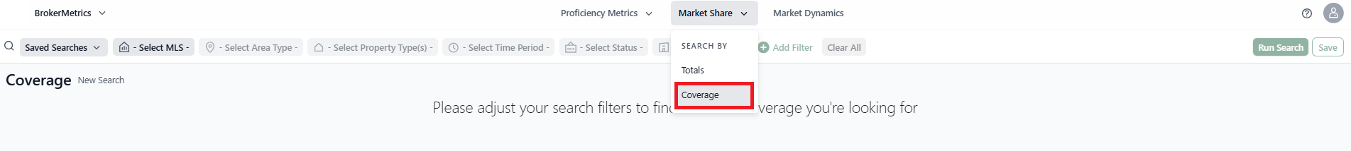 Search for market share coverage for selected offices (Market Share)