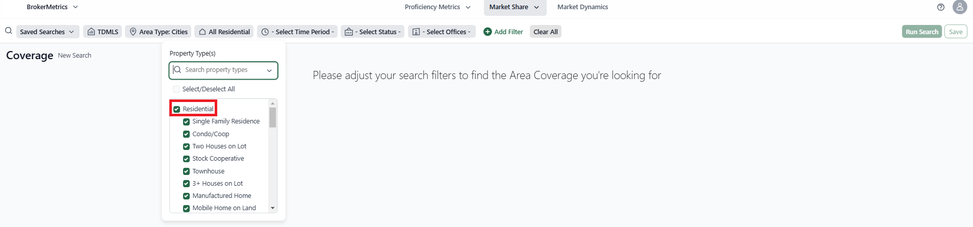 Scenario: Uncover your office's share of a market area (BrokerMetrics)