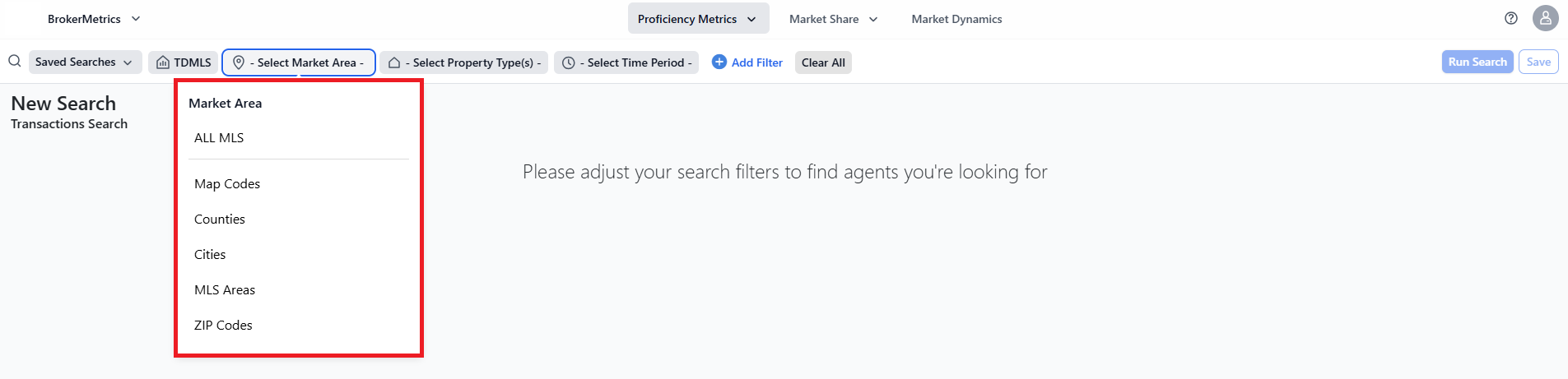 Create and manage market area lists (Proficiency Metrics)