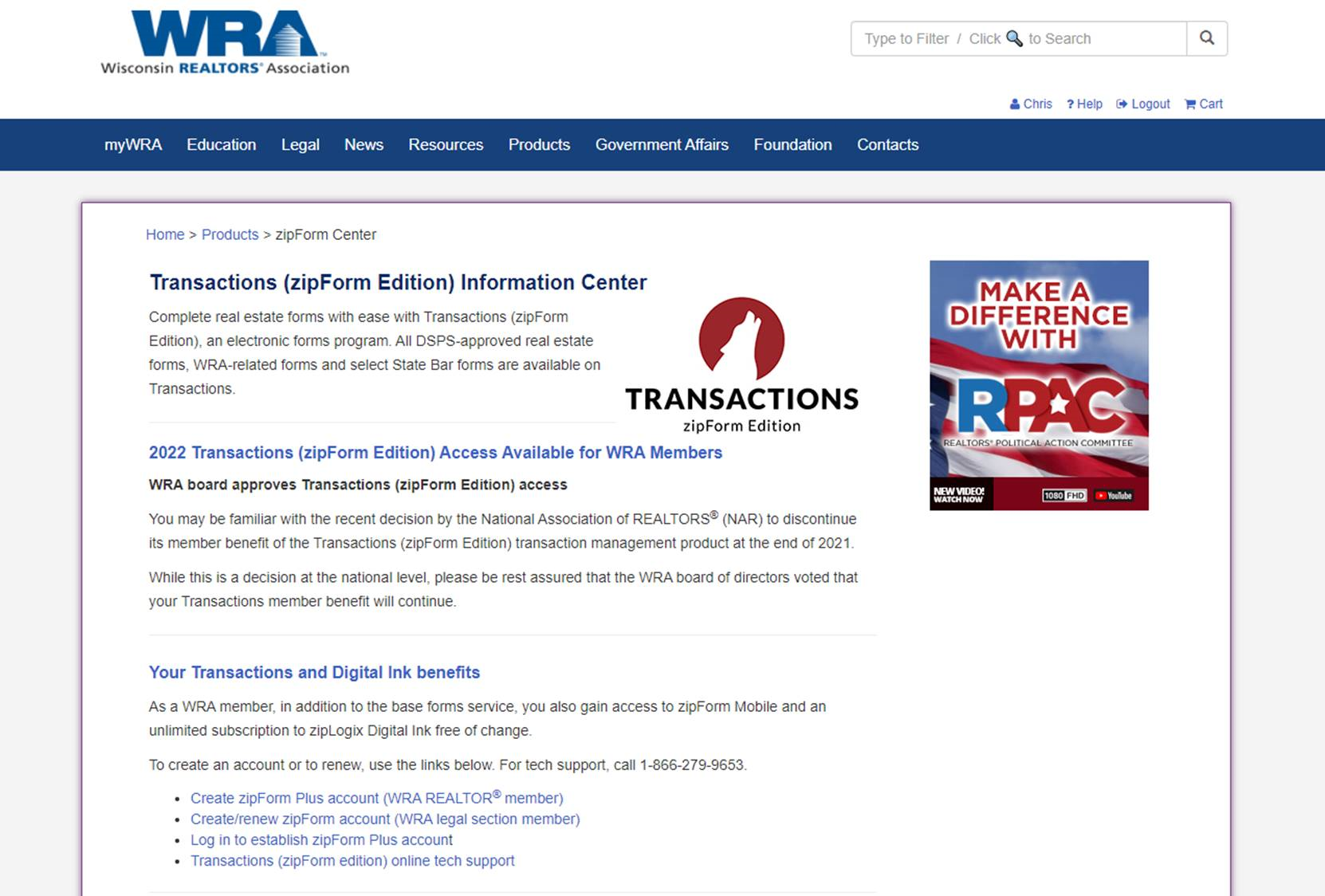 Create an account as a WRA section member (zipForm Edition)